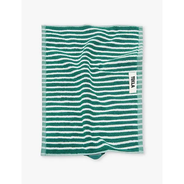 TEKLA Striped Cotton Bath Towel 70cm X 140cm - Teal Green Stripes