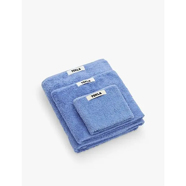 TEKLA Bordered Organic-cotton Hand Towel 50cm X 80cm - Clear Blue