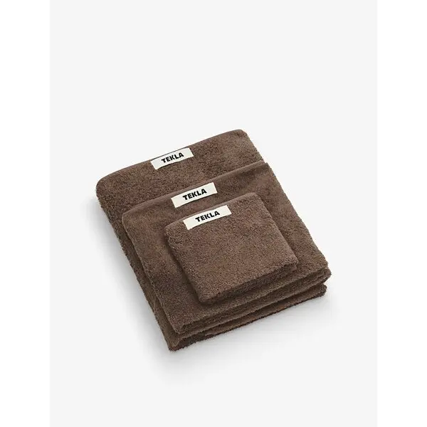 TEKLA Bordered Organic-cotton Hand Towel 50cm X 80cm - Kodiak Brown