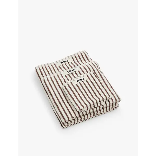 TEKLA Bordered Cotton Hand Towel 50cm X 80cm - Kodiak Stripes
