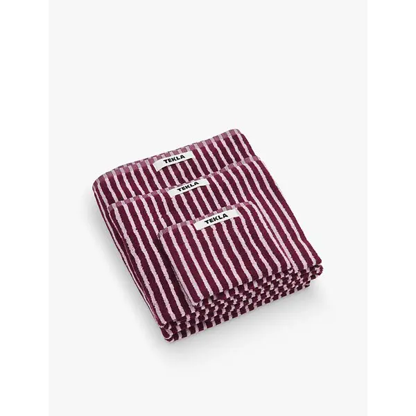 TEKLA Bordered Cotton Hand Towel 50cm X 80cm - Red&rose