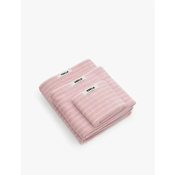 TEKLA Bordered Organic-cotton Hand Towel 50cm X 80cm - Shaded Pink Stripes