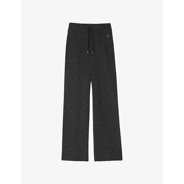 Sandro Drawstring-waistband Rhinestone-embellished Knitted Trousers - Charcoal Grey