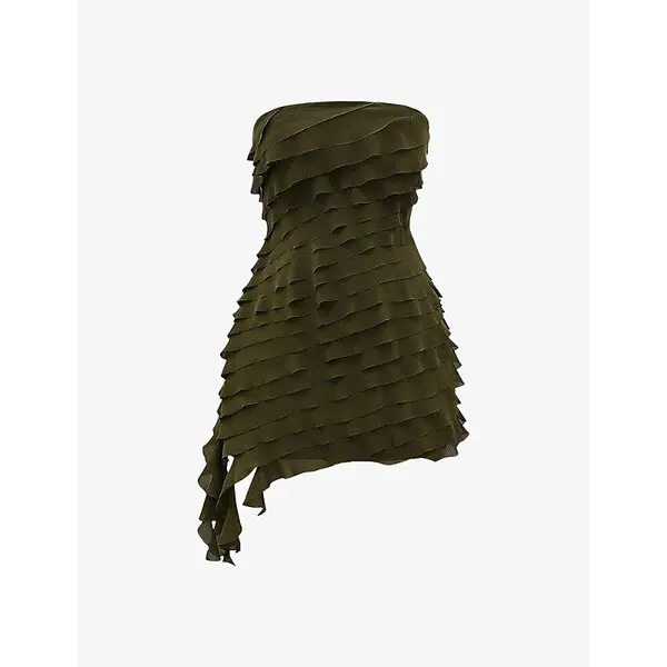 Mistress Rocks Ruffled Asymmetric-Hem Georgette Mini Dress In Olive - 31%  Off | Editorialist