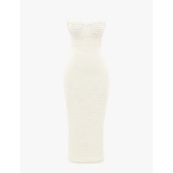 House OF CB Elinor Frill-Lace Crochet-Knit Midi Dress - Cream