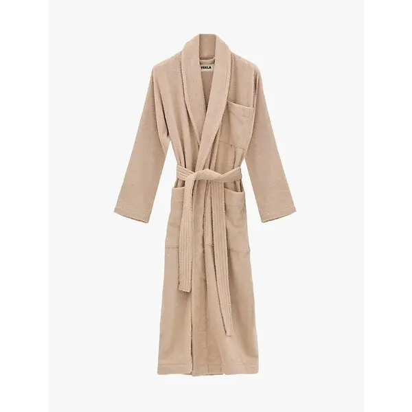 TEKLA Shawl-collar Removable-belt Cotton Robe - Sienna