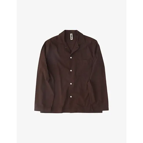 TEKLA Patch-pocket Cotton Poplin Pyjama Shirt - Coffee