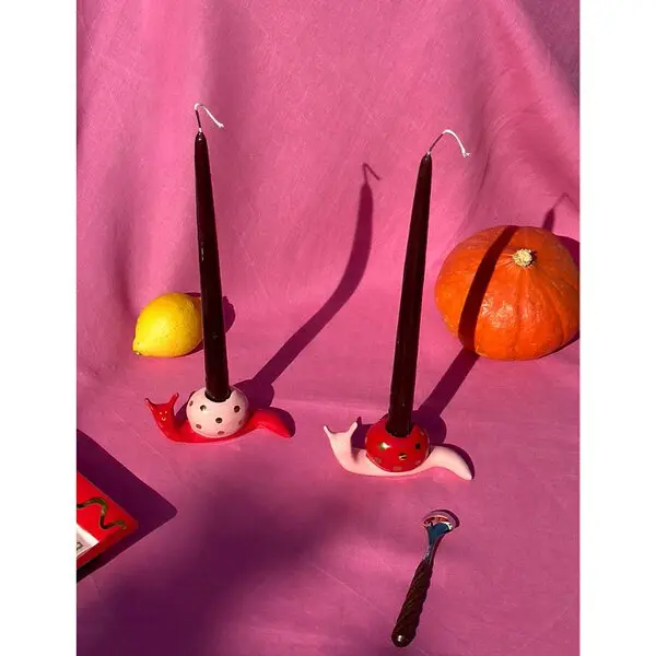 LAETITIA ROUGET Snail Set Of Two Ceramic Candleholders 6cm