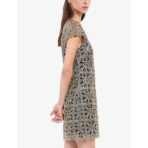 green emerald velvet dress Embellished Cut-Out Mini Dress in Gold - 14