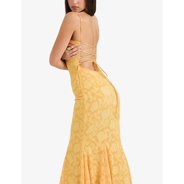 House Of Cb Joan Lace-Up Maxi Dress - Apricot | Editorialist