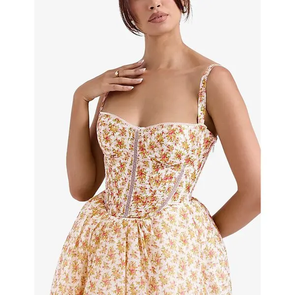 House OF CB Kelly Floral-Print Corset Midi Dress - Royal Rose