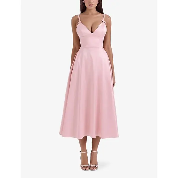 strapless open back dress House of CB Seren Maxi (Pink)| Rent with Iz
