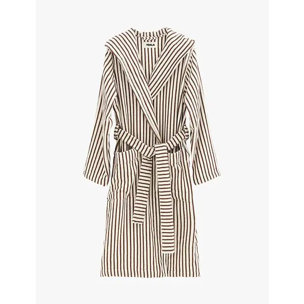 TEKLA Hooded Striped Organic-cotton Robe - Kodiak Stripes