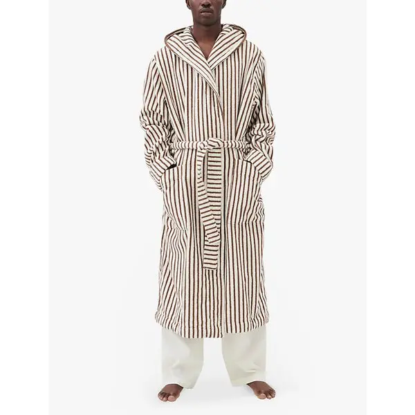 TEKLA Hooded Striped Organic-cotton Robe - Kodiak Stripes