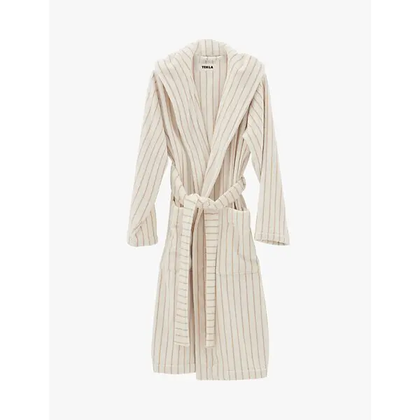 TEKLA Hooded Striped Organic-cotton Robe - Sienna Stripes