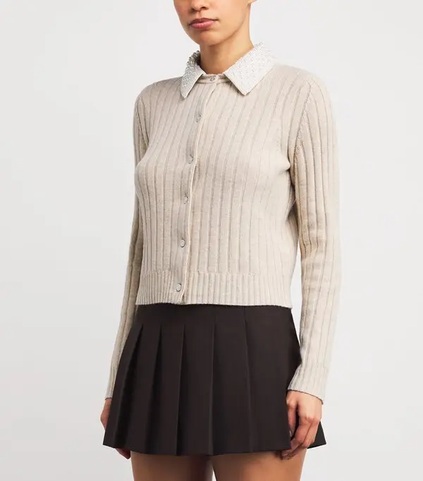 Maje Wool-blend Embellished Cardigan - Beige