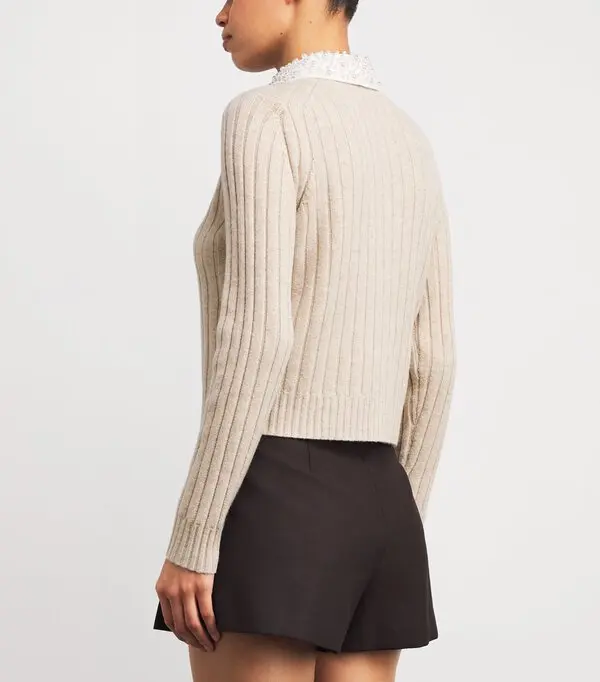 Maje Wool-blend Embellished Cardigan - Beige