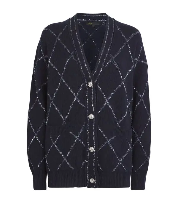 Maje Embellished Argyle Wool-blend Cardigan