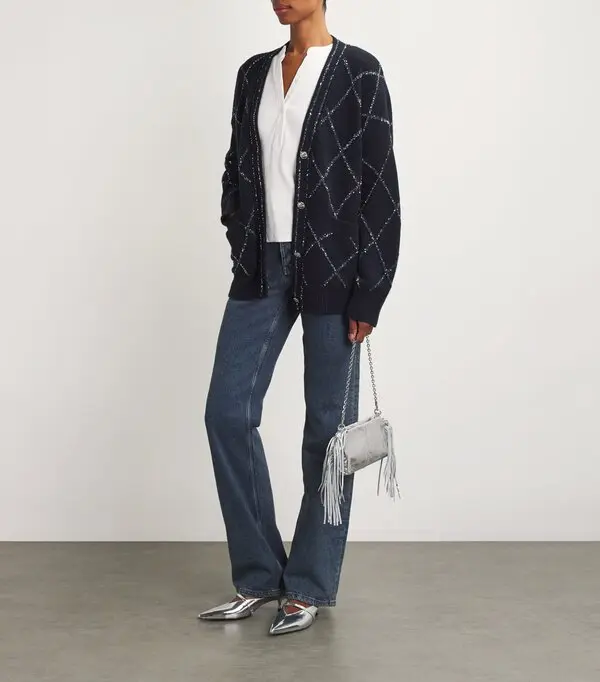 Maje Embellished Argyle Wool-blend Cardigan