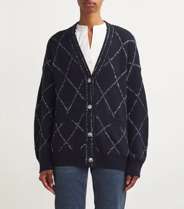 Maje Embellished Argyle Wool-blend Cardigan