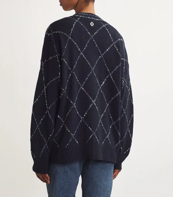 Maje Embellished Argyle Wool-blend Cardigan