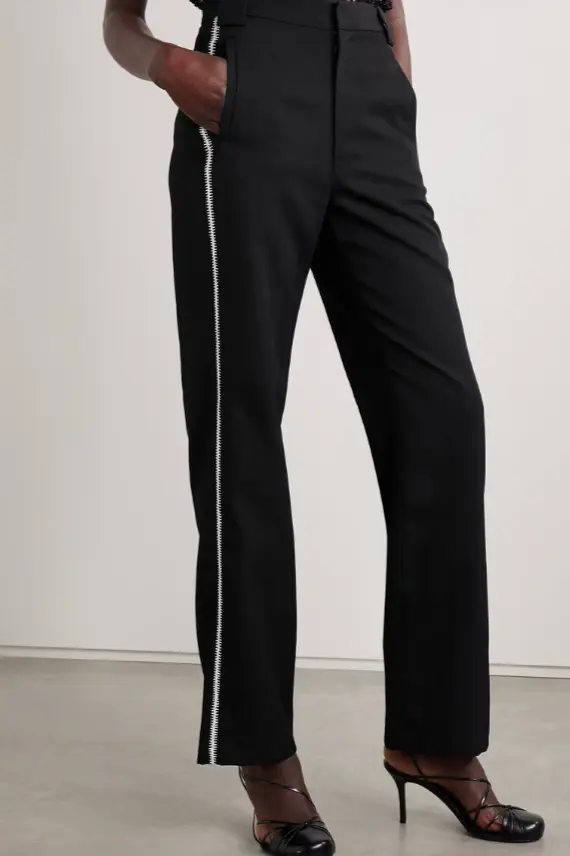 DIOTIMA Thirds Embroidered Wool-twill Straight-leg Pants