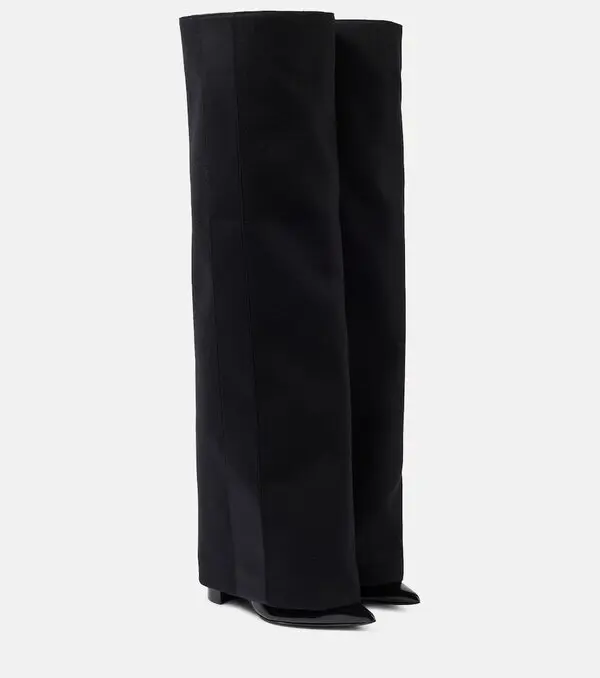 Sacai Leather-trimmed Melton Knee-high Boots - Black