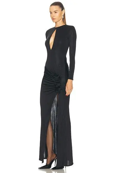 PatBO Metallic Jersey Keyhole Maxi Dress