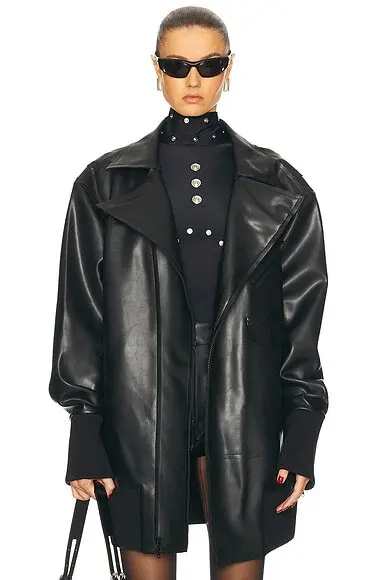 Norma Kamali Oversized Moto Jacket In Faux Leather