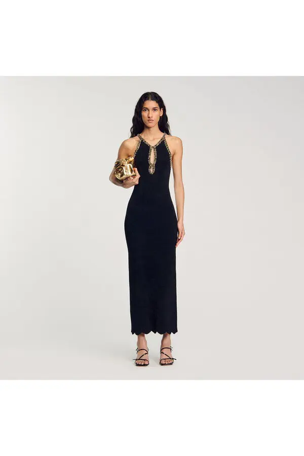 Sandro Beaded Maxi Dress In Black - 20% Off | Editorialist