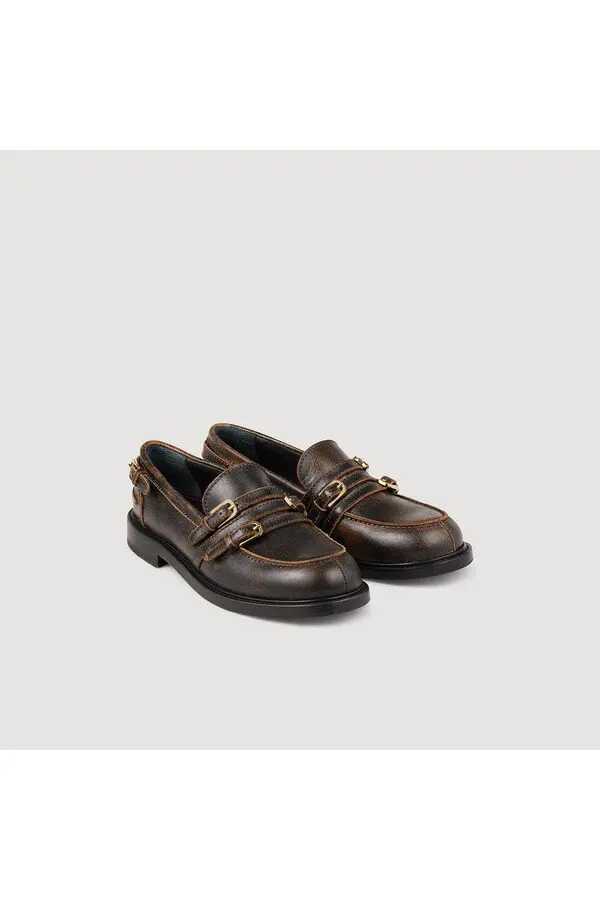 Sandro Distressed Leather Loafers