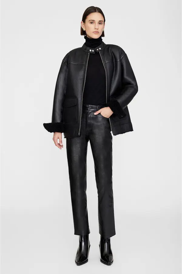 ANINE BING Henry Leather Jacket With Shearling