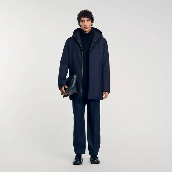 Sandro Quilted Zip-up Parka - Navy Blue