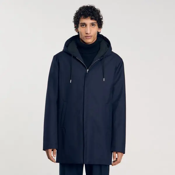 Sandro Quilted Zip-up Parka - Navy Blue