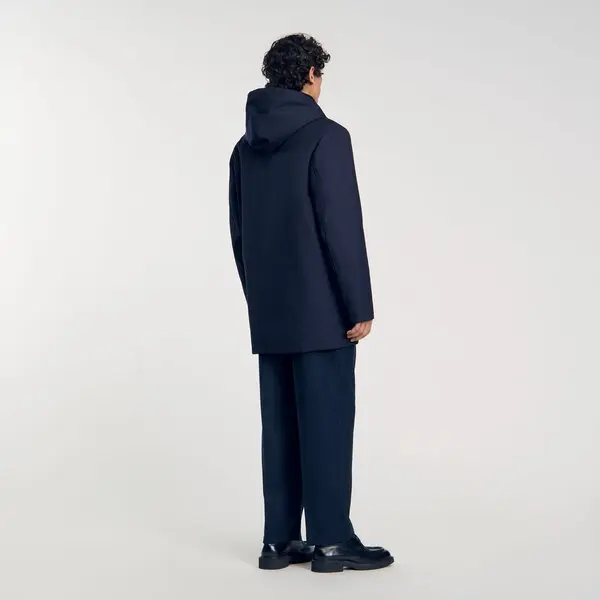 Sandro Quilted Zip-up Parka - Navy Blue