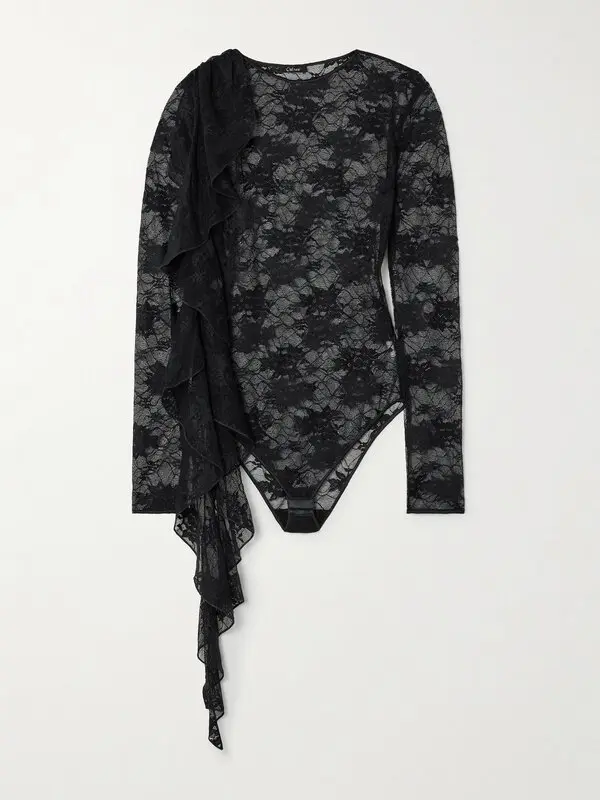 Oseree Ruffled Stretch-lace Bodysuit