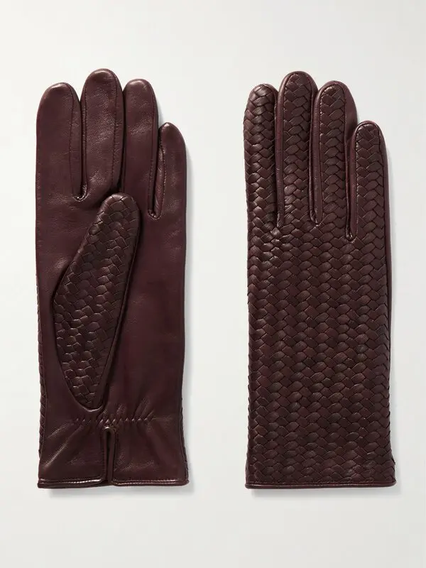 AGNELLE Stanilas Woven Leather Gloves - Burgundy