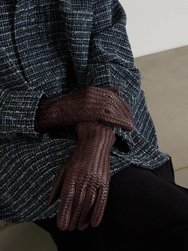 AGNELLE Stanilas Woven Leather Gloves - Burgundy