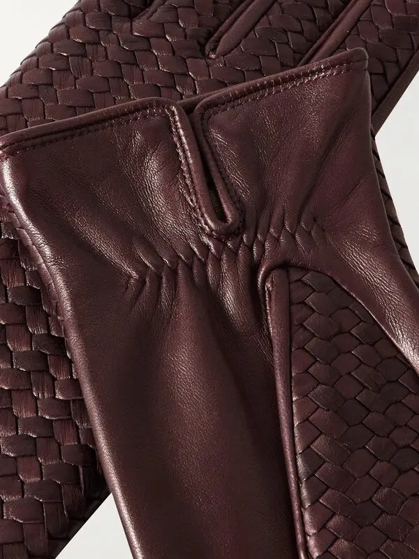 AGNELLE Stanilas Woven Leather Gloves - Burgundy