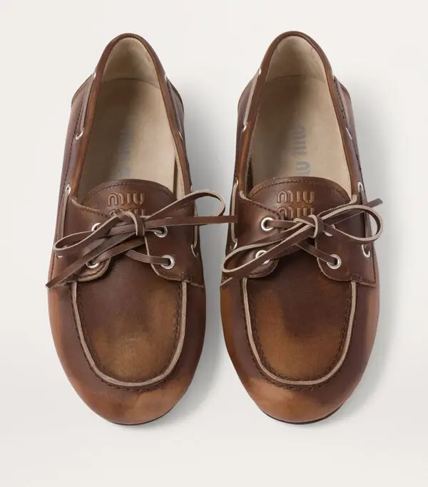 Miu Miu Bleached Leather Loafers - Brown