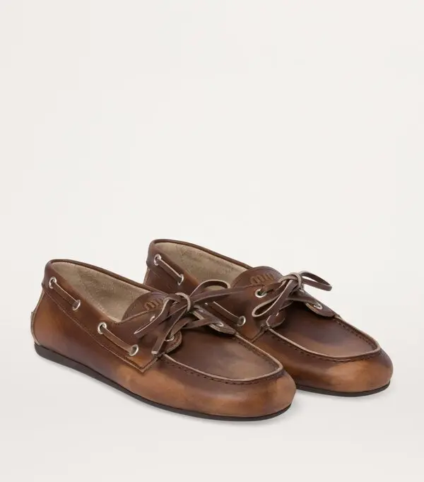 Miu Miu Bleached Leather Loafers - Brown