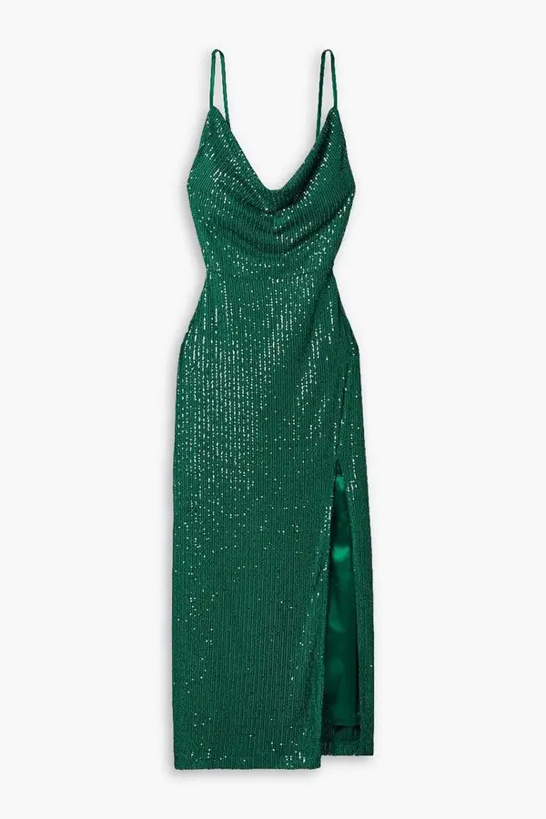 Yuna Draped Sequined Tulle Gown - Emerald