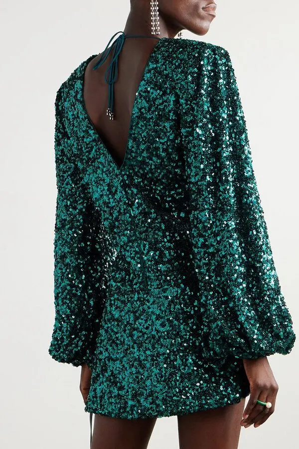Buy ROTATE BY BIRGER CHRISTENSEN Darsie Sequined Mini Dress - Emerald At  70% Off | Editorialist