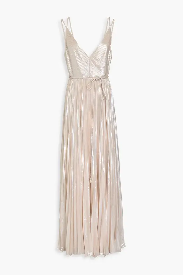 Halston Ace Pleated Metallic Chiffon Gown
