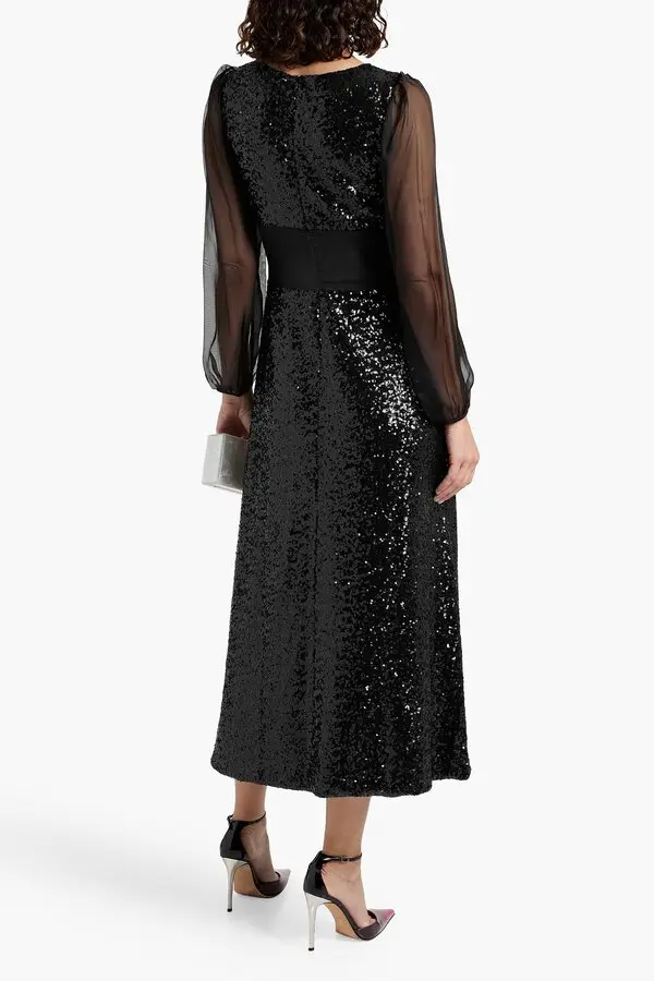 HVN Bianca Sequin-embellished Chiffon Midi Dress