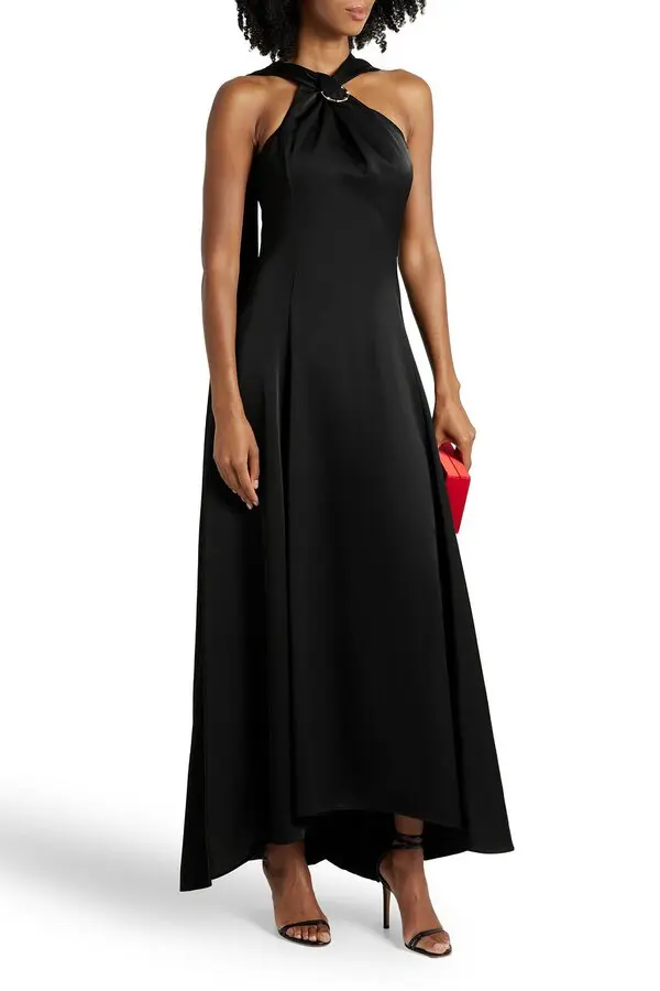 Halston Embellished Draped Satin Gown