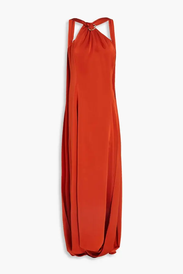 Halston Embellished Draped Satin Gown - Tan