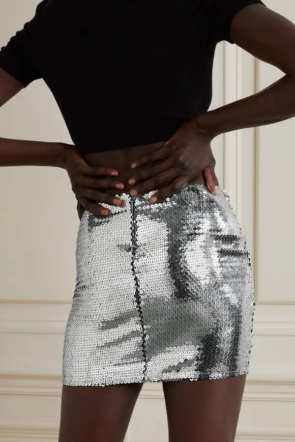 NENSI DOJAKA Embellished Cutout Sequined Tulle Mini Skirt