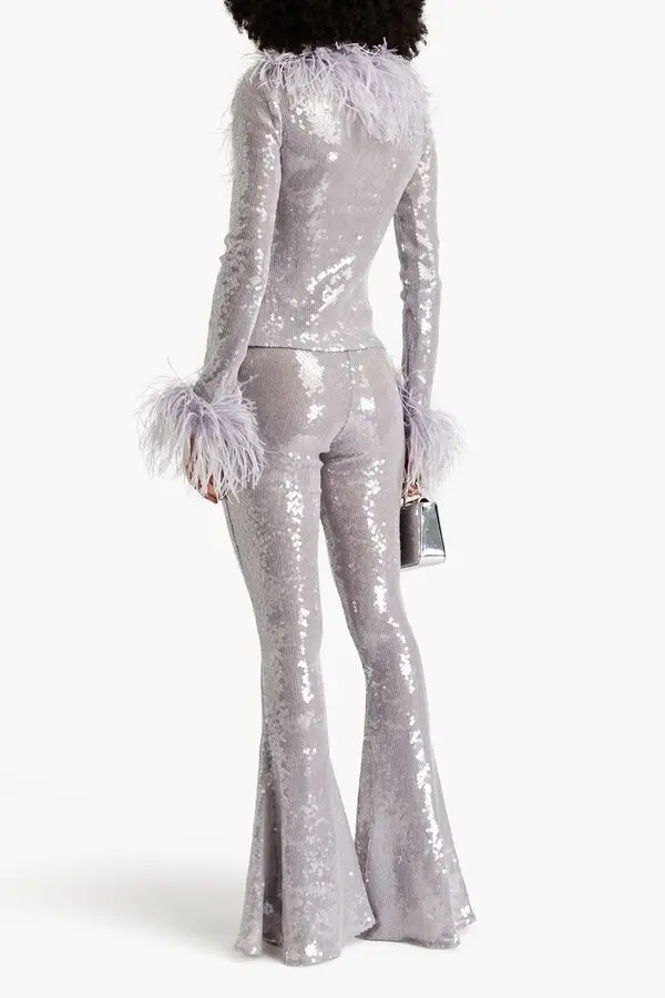 16Arlington Pendall Feather-embellished Sequined Mesh Top