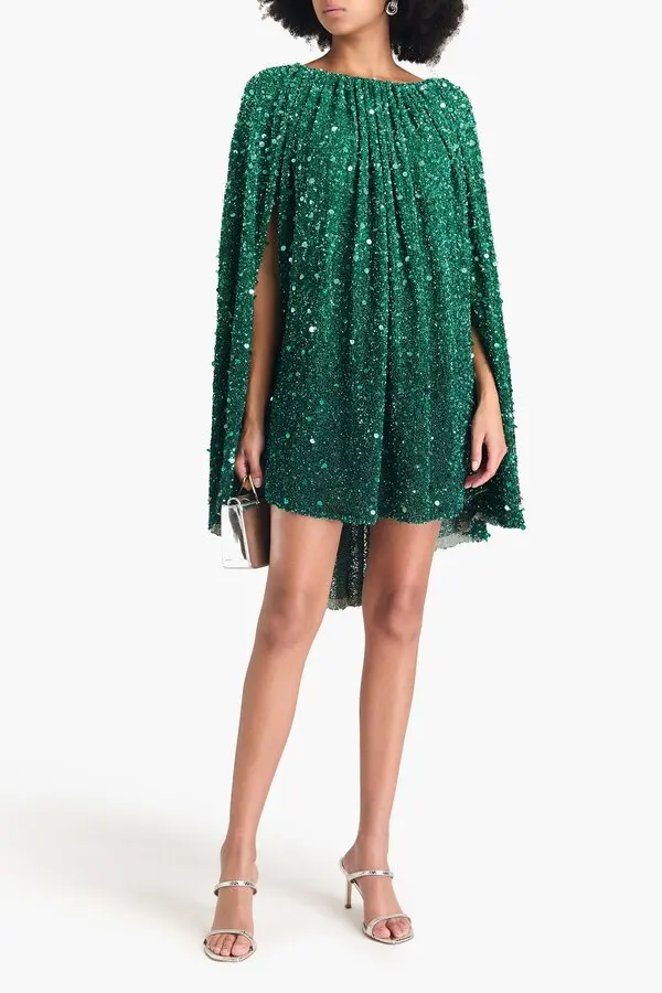Oscar De La Renta Cape-effect Sequined Tulle Mini Dress